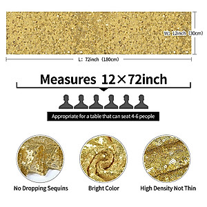 2 Packs 12 x 72 inches Gold Sequin Table Runner, Glitter Runner for Birthday Party Supplies Decorations Wedding Bachelorette Holiday Celebration Bridal Shower Baby Shower
