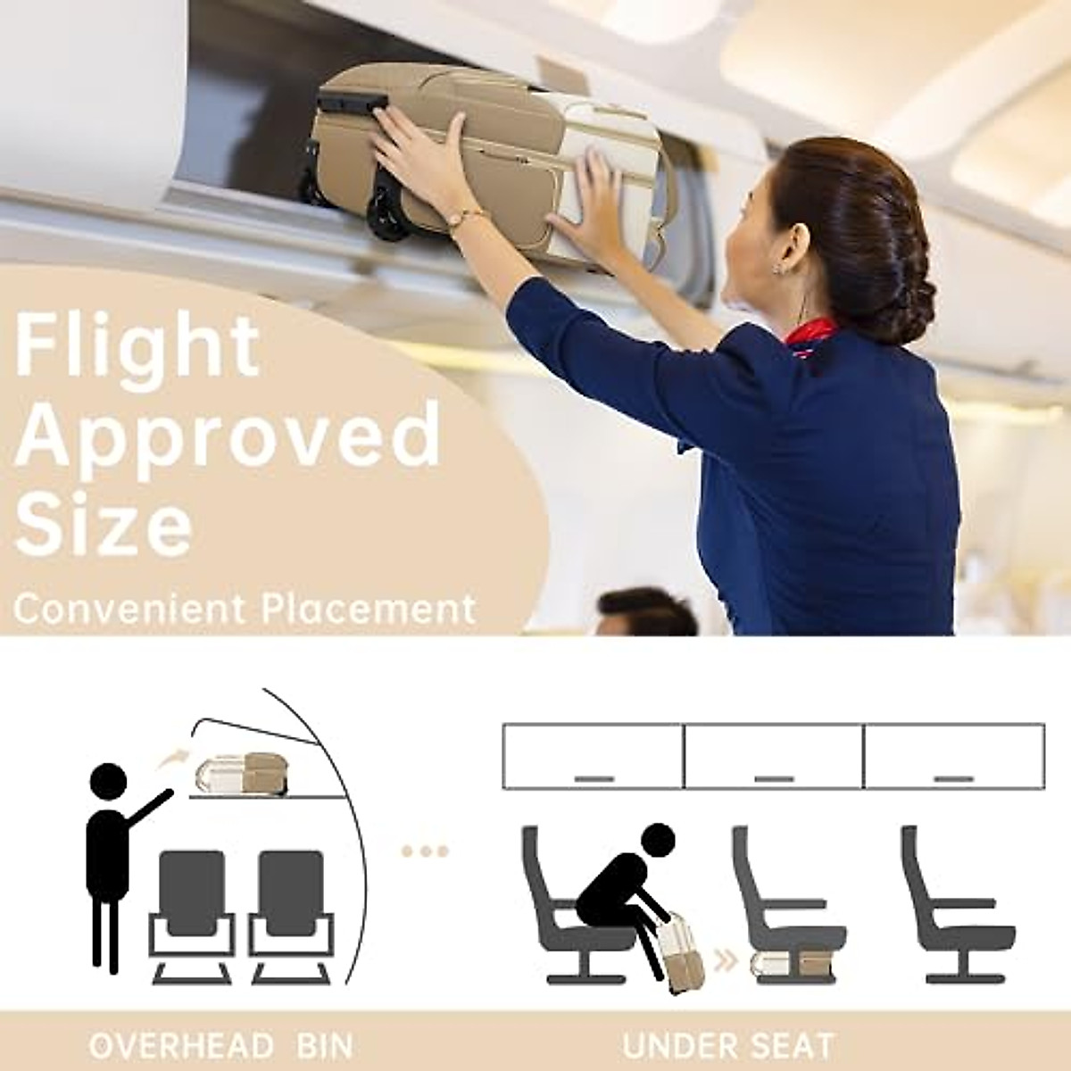 ZOMFELT Carry On Underseat Multi-functional,17-inch Rolling Lightweight Overnight Suitcase, Wheeled Carry On Case for Airplanes, Travel Carry on Suitcase with Wheels for Women Work Travel,Beige