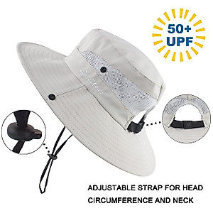 Women Ponytail Summer Sun Hat Wide Brim UV Hats Floppy Bucket Cap for Safari Beach Fishing Gardening Pure Beige