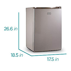 BLACK+DECKER BCRK25V Compact Refrigerator Energy Star Single Door Mini Fridge with Freezer, Cubic Feet, VCM, 2.5 cu.ft, Brushed Metal Finish