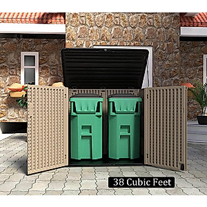 HOMSPARK Storage Shed Weather Resistance, Multi-Purpose Outdoor Storage Cabinet for Backyards and Patios, Horizontal Storage Shed for Lawnmower, Patio Accessories (Coffee, X Large - 48 cu.ft)