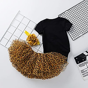 LATOBREATH Baby Girl One Year Old First Birthday Romper Outfits Set Leopard Tutu Skirt Set Party Dress Clothes(12-18 Months)