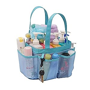 Darunyar Mesh Shower Caddy Tote for College Dorm Room Essentials, Hanging Large Portable Shower Tote Bag Toiletry Organizer with Key Hook for Bathroom Accessories(blue)