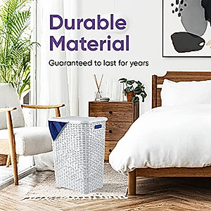 Plastic Laundry Hamper with Lid Laundry Hamper Basket, White Smoke 2 Pack Tall Cloths Hamper Organizer with Cut-out Handles. Space Saving for Laundry Room Bedroom Bathroom, Wicker Design 60 Liter