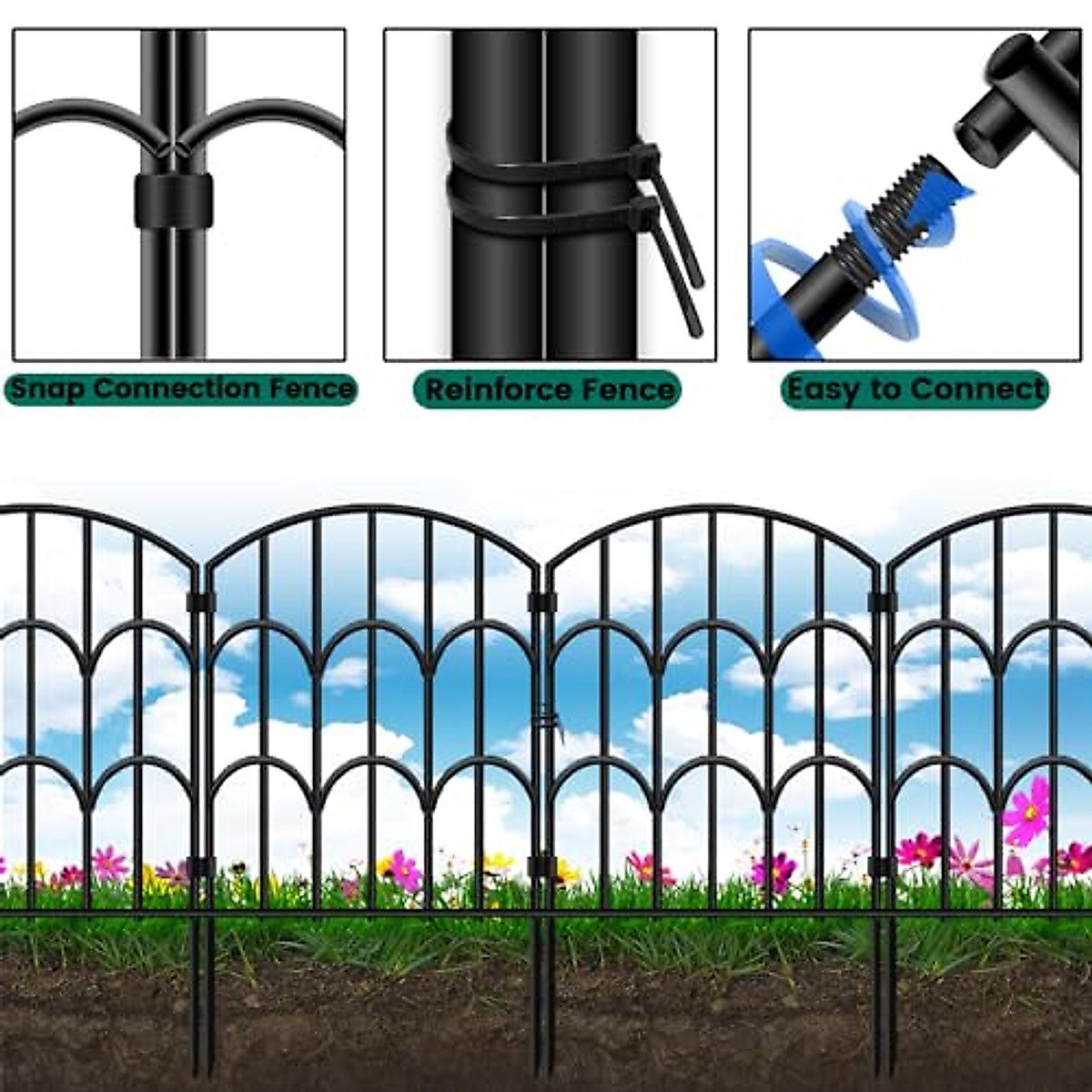 Animal Barrier Fence 20 Pack,Decorative Garden Fence 23.4in(H) x 21.6ft(L) Rustproof Metal No Dig Fence,for Dog Rabbit Pet,Ground Stakes and Outdoor Yard Patio Landscape