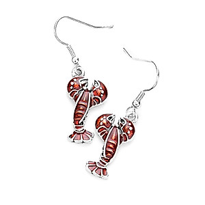Liavy's Red Lobster Fashionable Earrings - Enamel - Fish Hook - Unique Gift and Souvenir