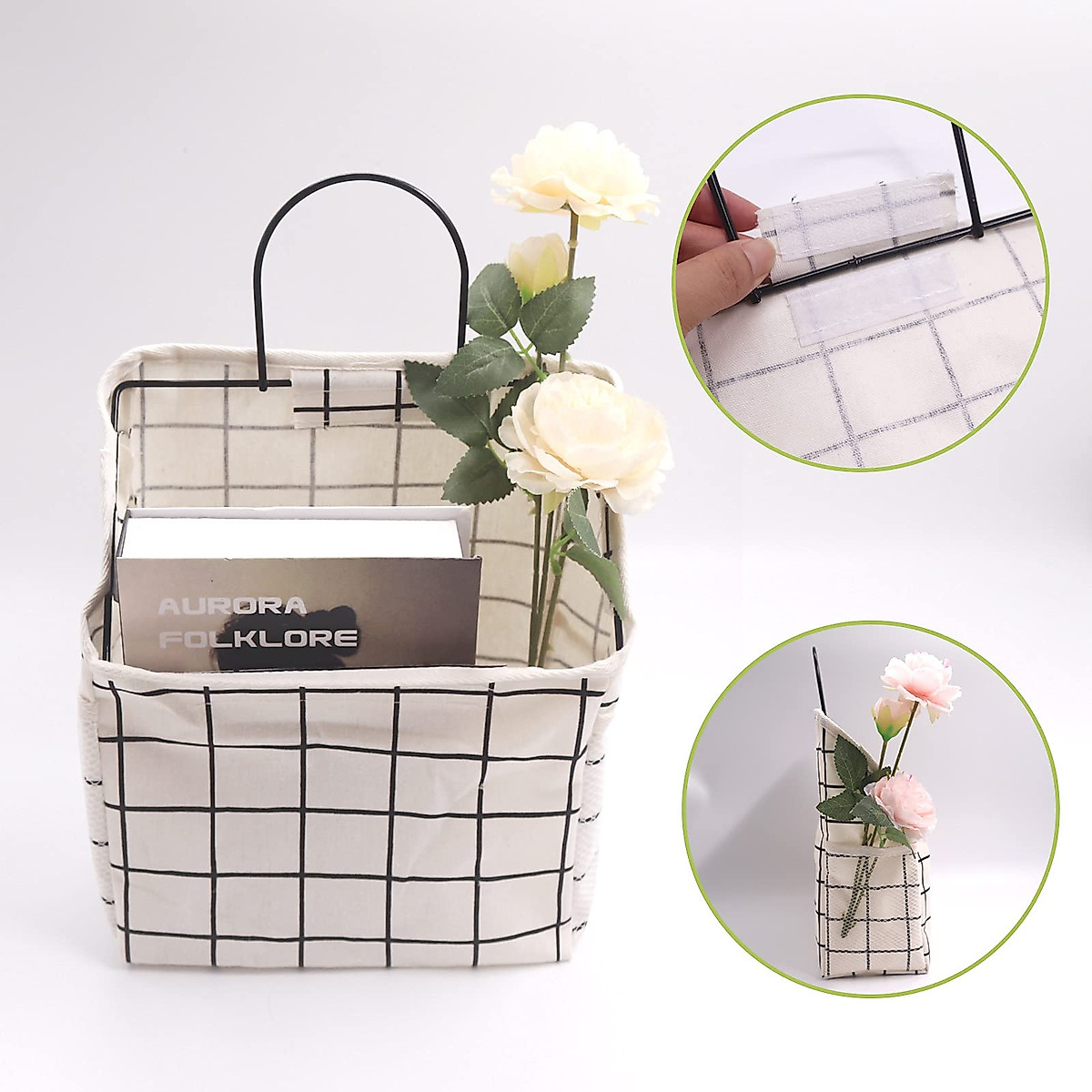 River-CJ 2 Pcs Wall Hanging Storage Bag, Cotton and Linen Waterproof Closet Storage Bag, Over The Door Hanging Storage Organizer, for Bedroom, Bathroom, Hallway, Entryway (Off White)