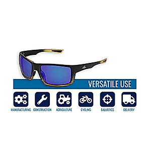 Bullhead Safety Sawfish Polarized Safety Glasses with Performance Fog Technology, Blue Light Glasses with UV Light Protection and Anti-Scratch Coating, Blue Mirror Lenses, Tortoise/Black Frame