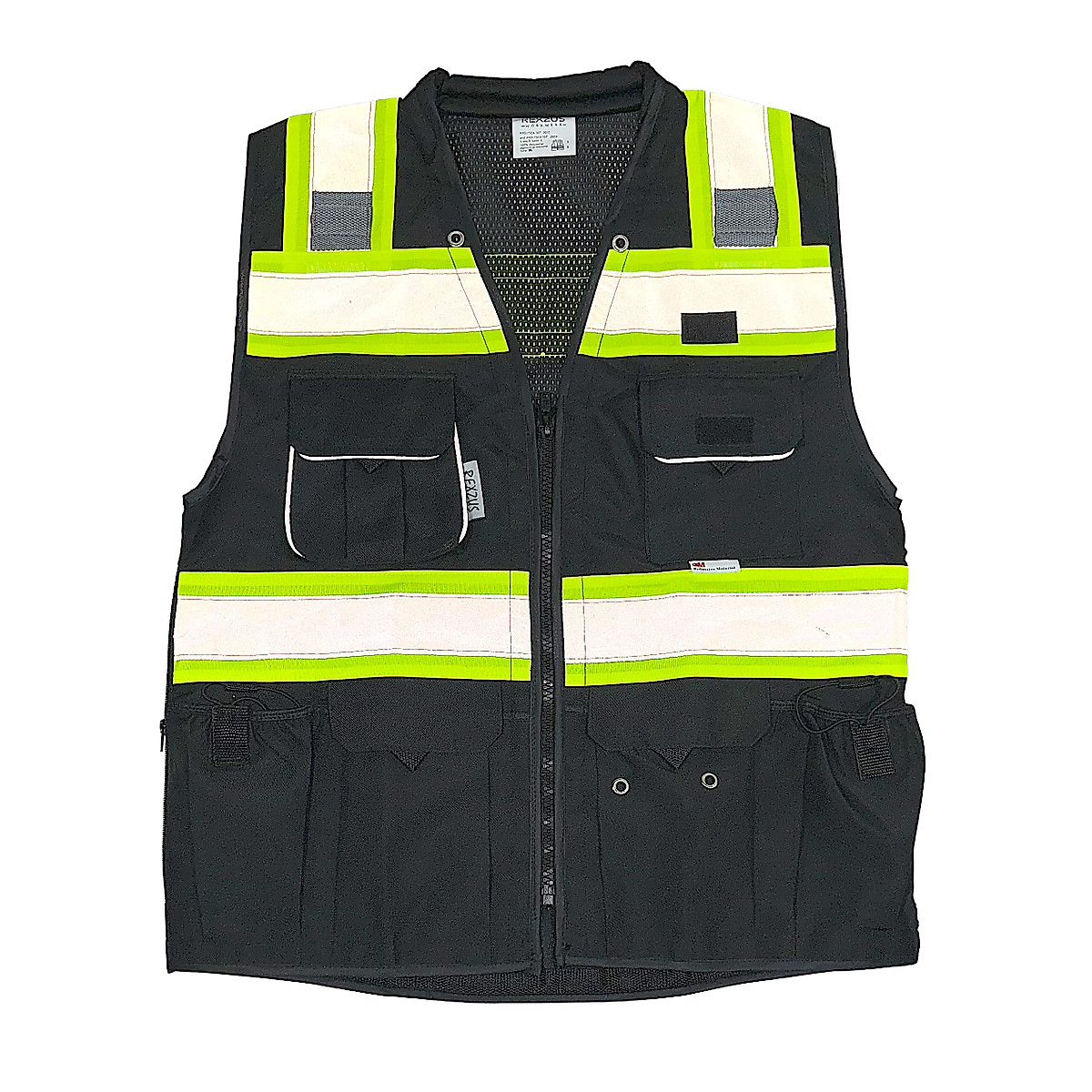 Vero1992 (C) Vest Mens Class 2 Black Series Safety Vest With Zipper and Utility Pockets Premium Black Series Surveyors Vest (Medium, Black)