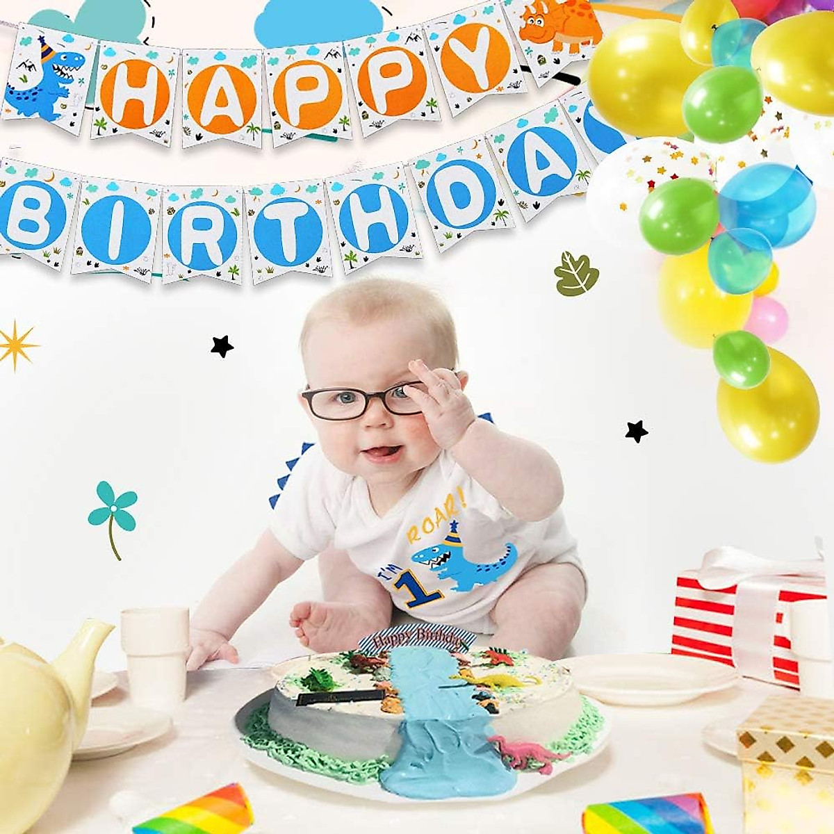 AMZTM 1st Dinosaur Birthday Boy T-Shirt Baby Boy One 1 Year Old Birthday Shirt Outfit First Dino Birthday Party Boy Top Tee White