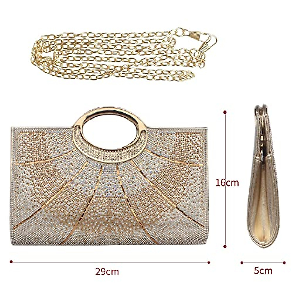 GESU Clutch Purses for Women Rhinestone Evening Bag Wedding Party Cocktail Purses Handbags,Gold.