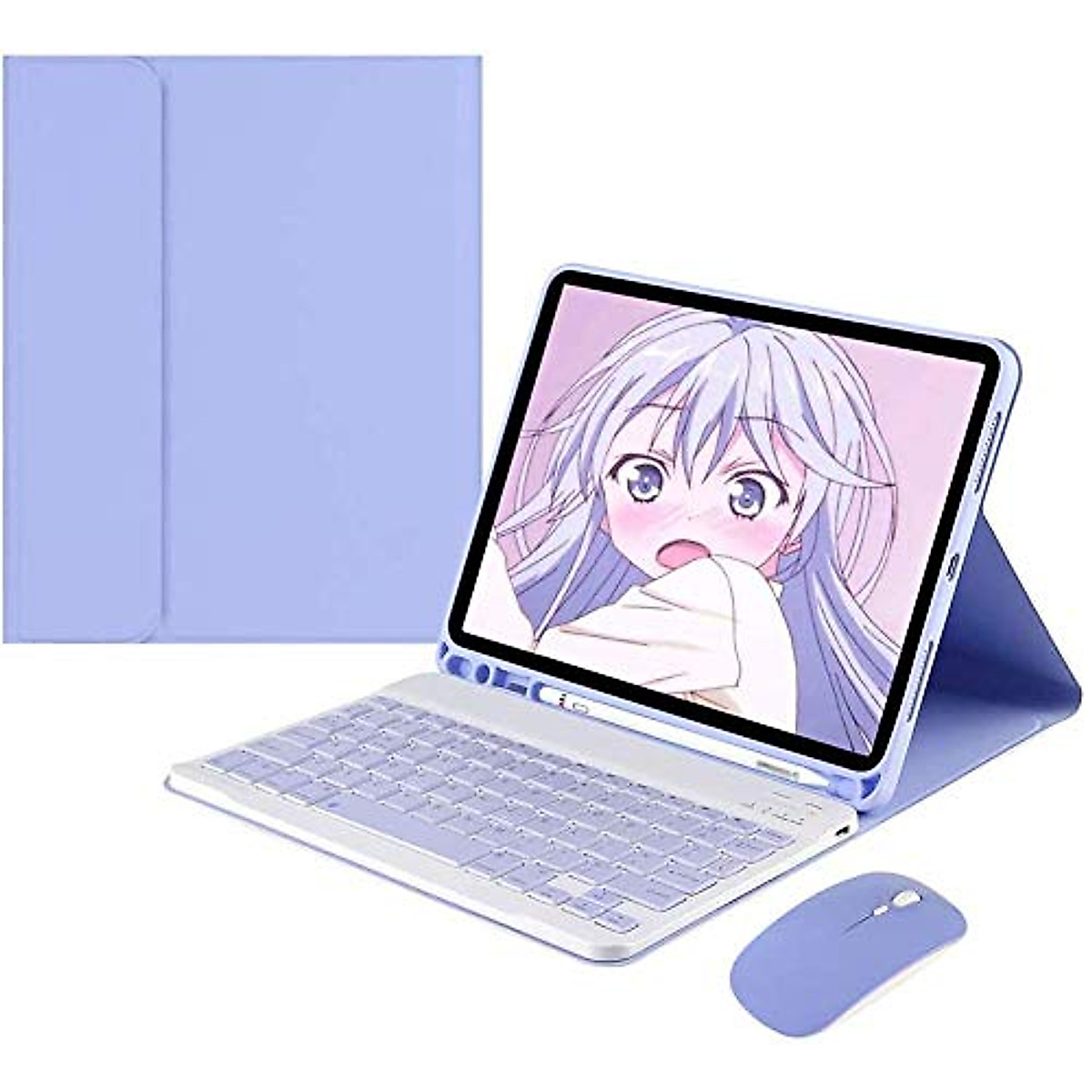 AnMengXinLing iPad Mini 6 (6th Generation) Keyboard Case with Mouse,iPad Mini 2021 Detachable Wireless Bluetooth Keyboard Pencil Holder Slim Leather Smart Cover (iPad Mini 6(8.3 inch), Purple)