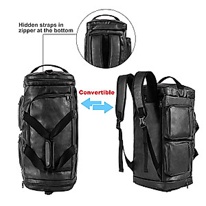 Gym Duffle Bag Backpack, Leather Duffel Bags for Traveling Sports Bag Overnight Bag Backpack with Shoe Compartment Weekender Bag for Men Women-Black