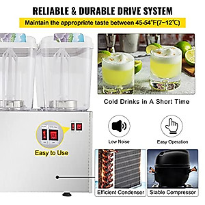 VEVOR Commercial Beverage Dispenser, 14.25 Gallon 3 Tanks Commercial Drink Dispenser, 350W Food Grade Material Stainless Steel Commercial Juice Dispenser With Thermostat Controller for Cold Drink