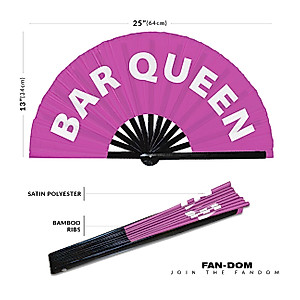 Bar Queen hand fan foldable bamboo circuit hand fan funny gag slang words expressions statement gifts Festival accessories Rave handheld Circuit event fan Clack fans (Pink)
