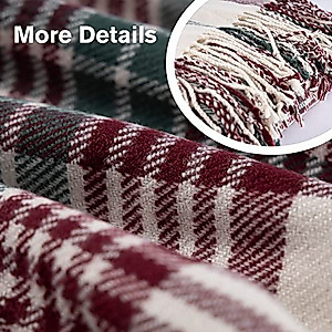 Geehouz Decorative Plaid Blanket Soft Christmas Sage Green Faux Cashmere Throw Blankets with Tassels for Halloween Farmhouse Home Decor 50" x 60" (Sage Green Plaid)