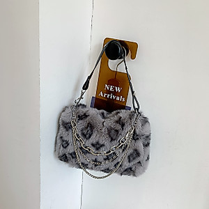 MCYFNG Y2K Purse Plush Bags Winter Accessories Girls Shoulder Bags Mini Purse for Outfit Chic Cool Chain Bags, Grey