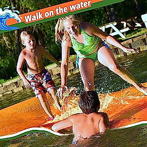 12'x6' Floating Water Pad, 3 Layers XPE Foam Water Mat, Tear-Resistant Lily Pad Lilly Pad with Tethering System, Floating Mat for Lake, Recreation Pool, Beach, Ocean, Orange/Green
