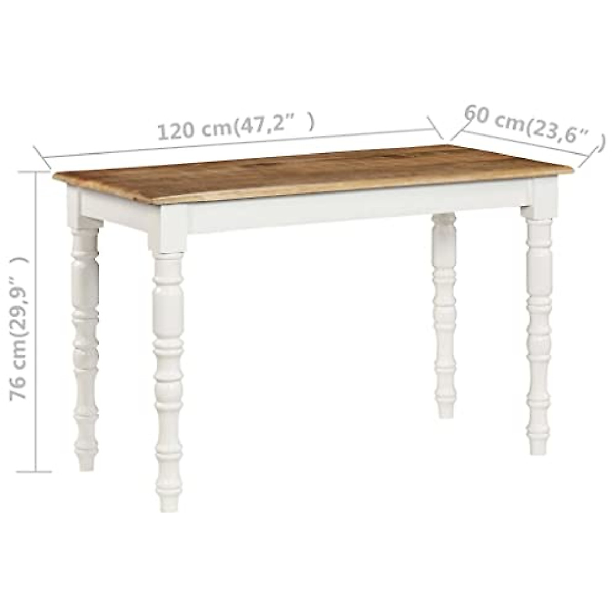 YPWRENH Kitchen Tables Cocktail Table Dining Table 47.2 "x23.6 x29.9 Solid Mango Wood for Dining Room, Kitchen or Living Room