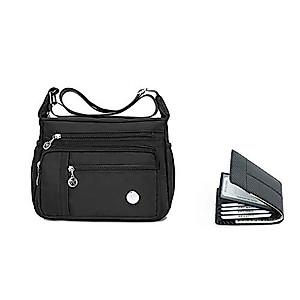 A bundling of cross-body shoulder bags and RFID card wallet for ladies(black-small)