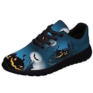 Men Women Halloween Pumpkin Shoes Unisex Fashion Breathable Running Sneakers Lightweight Casual Sports Shoes Black Size 6