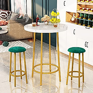 tantohom Bar Table and Chairs Set,3 Piece Round Pub Dining Table Set with Bar Stools Counter Height White Wood Top Metal Frame Bistro Table for 2, Easy Assembly