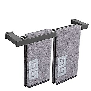 NearMoon Double Bath Towel Bar, Bathroom Accessories-Premium Thicken Space Aluminum Square Shower Towel Rack for Bathroom/Kitchen, Towel Holder Wall Mounted (24 Inch, Grey)