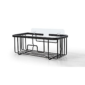 SunnyPoint RustProof Aluminum Wall Mount Shower Caddy Basket Shelf; Adhesive Pad Included (BLACK)