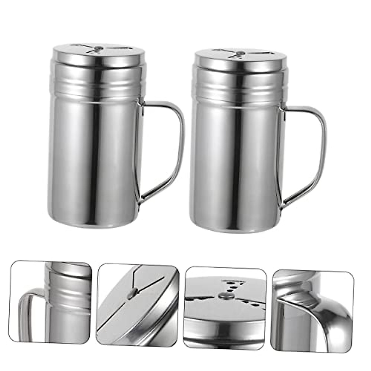 Housoutil 2pcs Seasoning Jar with Handle Glass Sauce Bottles Stainless Steel Containers Terrarium Salt and Pepper Shakers Storage Jar Seasoning Shaker Stainless Steel Pepper Shakers Salt Jar