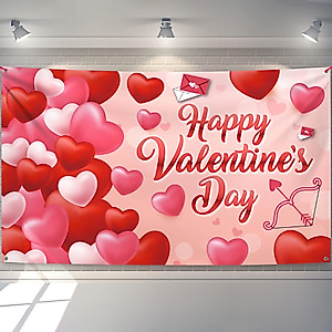 Large, Happy Valentines Day Backdrop - 72x44 Inch | Happy Valentines Day Banner, Valentines Day Decor | Wall Banner Valentine Day Backdrop, Valentines Day Decoration | Valentines Decorations for Party