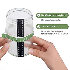 Miniqua Sourdough Starter Jar With Date Marked Feeding Band,Thermometer Strip,Silicone Fermentation Lids,Build-in Measuring Cup,Sourdough Starter Kit for Sourdough Bread Baking(20Oz/560ml)