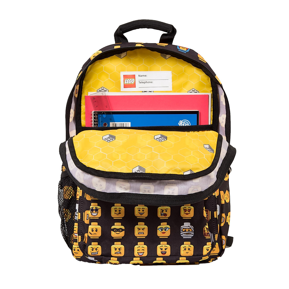 LEGO Heritage Classic Kids School Backpack Bookbag, for Travel, On-the-Go, Back to School, Boys and Girls, with Adjustable Padded Straps and Fun patterns, Minifigure