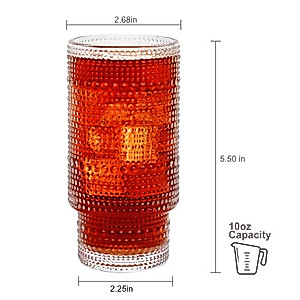 QAPPDA Vintage Tall Drinking Glasses Set of 12,10oz Hobnail Highball Glasses,Romantic Embossed Cocktail Glasses Glass Coffee Glassware Set for Water,Juice,Soda