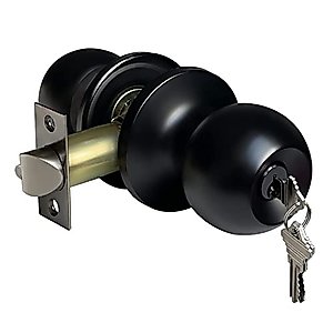 BESTTEN Matte Black Keyed Entry Door Knob, Entrance Door Lock, Standard Ball, All Metal
