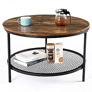 Round Coffee Table, 2-Tier Nesting Coffee Tables Living Room, Patio Sofa Table, Accent Table Furniture for Living Room (Brown)