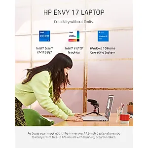HP Envy 17 Laptop, 11th Gen Intel Core i7-1165G7, 12 GB RAM, 1 TB SATA Hard Drive & 256 GB SSD Storage, 17.3-inch Full HD IPS Touchscreen, Windows 10 Home, HD Webcam, Audio by B&O (17-cg1010nr, 2021)