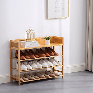 SOBIBO Bamboo Shoe Rack Organizer, 4 Tier Shoe Shelf Storage Organizer, for Entryway, Hallway, and Closet (Nature-31.5)