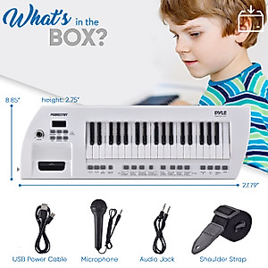 Pyle, Portable Digital Electronic Piano 37 Keys with Microphone & Carry Strap, Built-in Sustain Controller, Rechargeable Battery-Karaoke Keyboard Compact Musical Keytar White-PKBRD37WT.5