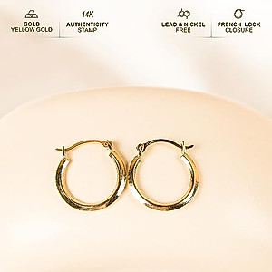 PORI JEWELERS 10K Solid Gold 1MMX14MM French Lock Hoop Earrings- Yellow Gold - Jewelry for Women - Small Hoop Earrings