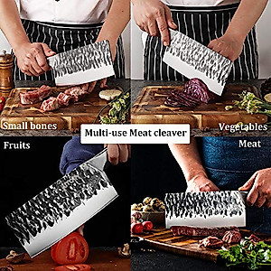 Kitory Meat Cleaver Heavy Duty Chinese Chefs Knife Forged Butcher Knife Handmade 8" Chopper Knife Traditional Kitchen Knife for Cutting Chopping Meats, Small Bones and Vegetables