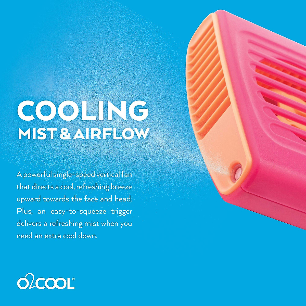 O2COOL Misting Necklace Fan - Portable, Battery Operated with Powerful Vertical Air Flow for Quiet Hands Free Cooling and Personal Travel (Raspberry)