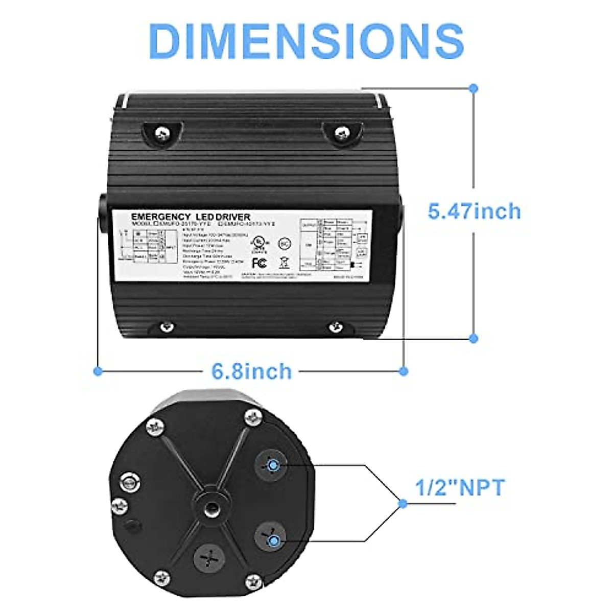 40W LED Emergency Backup Battery for UFO High Bay Light, Suitable for Dimmable Emergency LED Driver, Emergency Time 90 Minutes, AC Input 100-347V Output DC170V, UL Certified 5 Years Warranty (1-Pack)