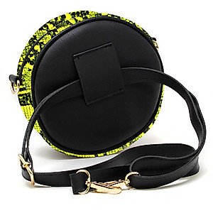 by you Women Fashion Snakeskin Pattern Small Round Cellphone Crossbody Purse Shoulder Bag Belt Bag Adjustable Strap (Round Snake Print - Neon Yellow)