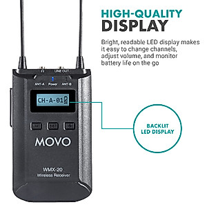 Movo WMX-20-RX-TXLR-DUO Wireless Microphone System with 2 Plug-on XLR Transmitter Adapters and Portable Receiver - Converts Shotgun Mics, Lavs, Dynamic Microphones to Wireless - for Stage, Film