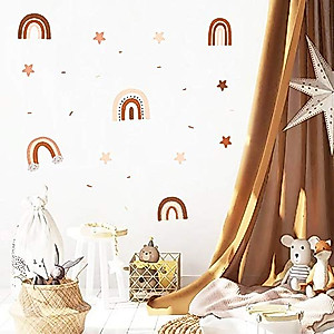 DrCor Boho Rainbow Wall Decal for Classroom Dorm Kids Room Nursery Rainbow Clouds Star Warm Earth Toned Wall Stickers Cute Home Decor，6 Sheets 10"x8"