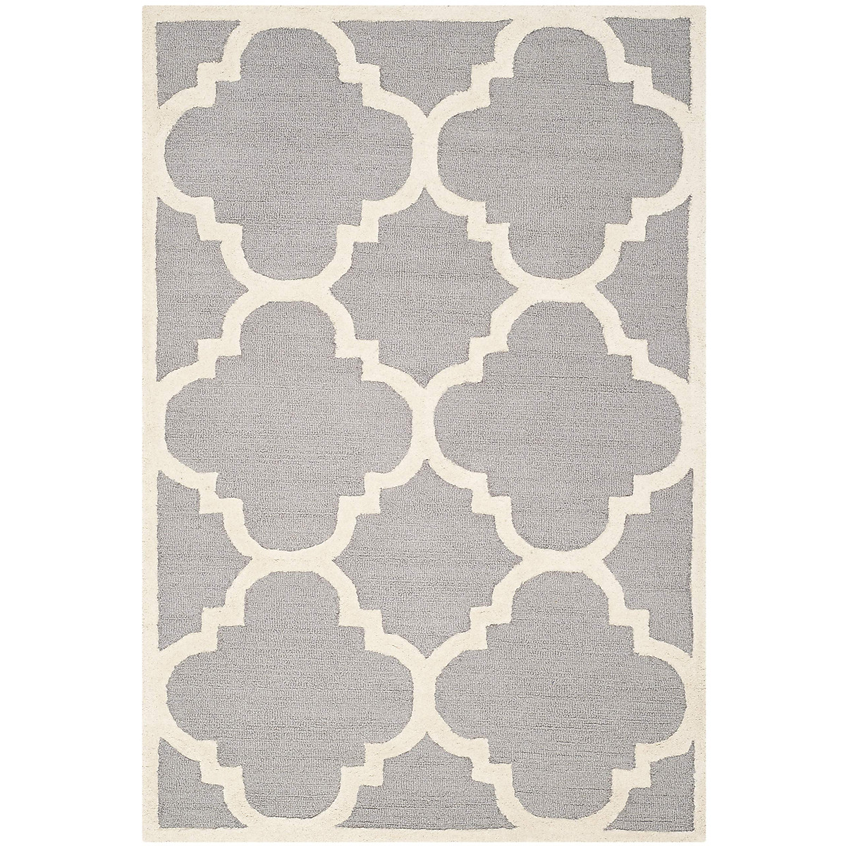 SAFAVIEH Cambridge Collection 4' x 6' Silver / Ivory CAM140D Handmade Moroccan Trellis Premium Wool Area Rug