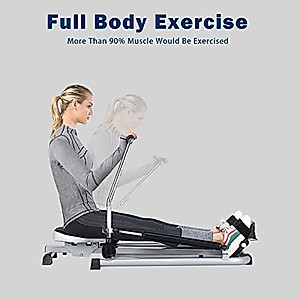 Goplus Hydraulic Rowing Machine, Full Motion Folding Rower with LCD Monitor, Adjustable Resistance and Full Arm Extensions for Home Use