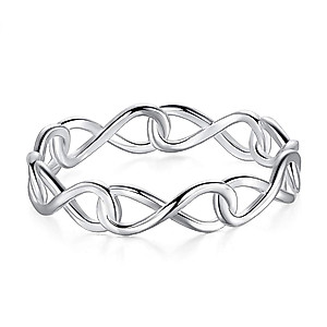 BORUO 925 Sterling Silver Ring High Polish Infinity Symbol Tarnish Resistant Comfort Fit Wedding Band Ring Size 8