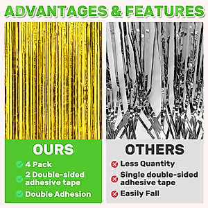 BFONS 4-Pack Backdrop for Party Decorations, Foil Fringe Backdrop Curtains, Tinsel Streamers for Birthday Party Decorations, Gold Backdrop Curtains for Girl Graduation Disco Parties