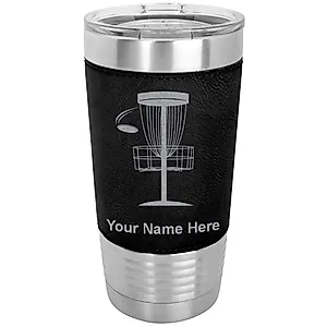 LaserGram 20oz Vacuum Insulated Tumbler Mug, Disc Golf, Personalized Engraving Included (Faux Leather, Black)